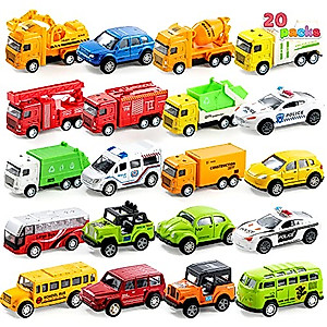 JOYIN 20 Piece Pull Back Cars, Die Cast Metal Toy Cars, Vehicle Set for Toddlers, Kids Play Cars, Matchbox Cars for Girls and Boys, Child Party Favors, Kids Best Gifts