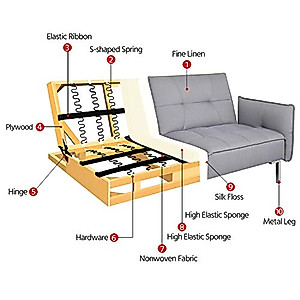 Topeakmart Futon Sofa Bed Couch with Fabric Cover Sturdy Metal Frame Adjustable Backrest Sleeper Sofa Easy to Clean Upholstery Versatile Convertible Sofa Comfortable Gray