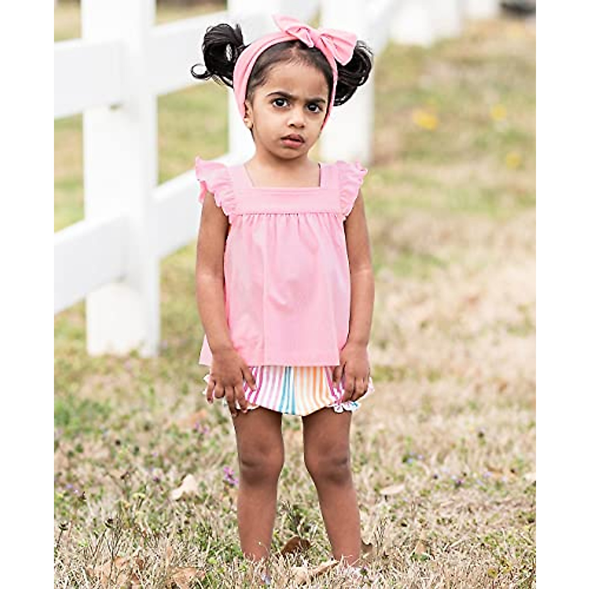 RuffleButts® Girls Pink Flutter Square Neck Top - 5