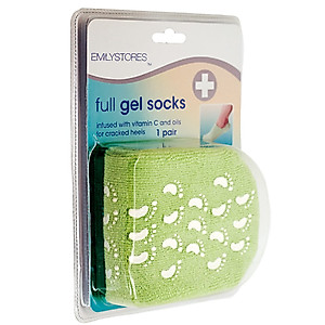 EMILYSTORES Green Moisturize Soften Repair Cracked Skin Moisturizing Treatment Full Gel Jojoba Oil Vitamin E Spa Socks 1Pair