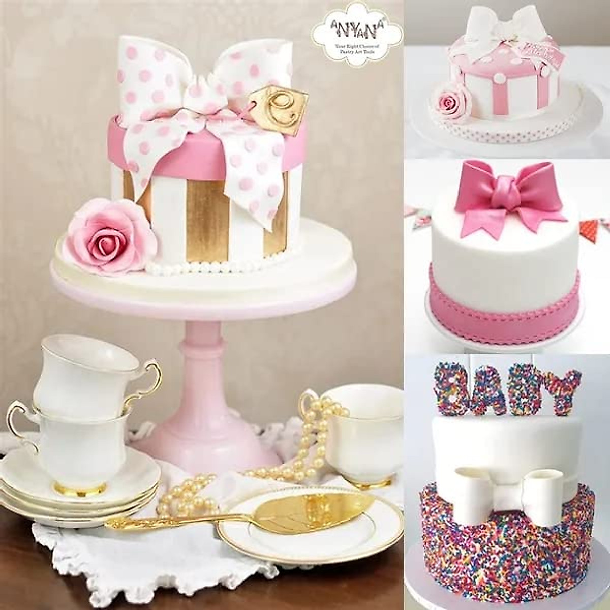 Anyana ribbon bowknot bow tie cutter set cookie impression mold plastic cutter fondant sugar paste cutter gum paste Modelling Tools for Cake Cupcake Toppers Decoration Pack of 3