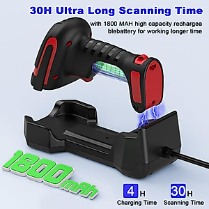 Industrial 2D Bluetooth Barcode Scanner with Charging Base,Bluetooth & 433MHz Wireless 2-in-1 1968ft Transmission Distance,Auto-scanning Available,Support on DPM Code