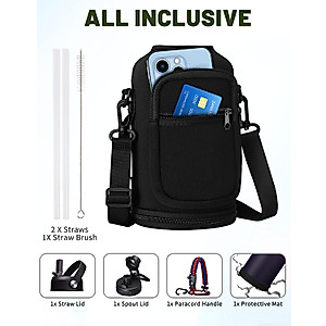 DIGJUPER 64OZ Vacuum Insulated Water Bottle - Keep Hot Cold Vacuum Flasks with Straw & Spout Lids, Paracord Handle, Water Bottler Carrier Holder & Protective Cup Mat, 1.8L Stainless Steel Water Jug