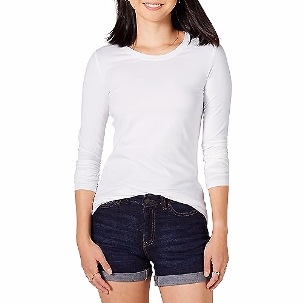 Amazon Essentials Women's Classic-Fit Long-Sleeve Crewneck T-Shirt (Available in Plus Size), White, Small