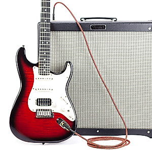Guitar Cable 10 ft - 1/4 Inch Right Angle Red Instrument Cable - Professional Quality Electric Guitar Cord and Amp Cable - Low Noise Bass and Guitar Lead - Reliable Cords for a Clean Clear Tone