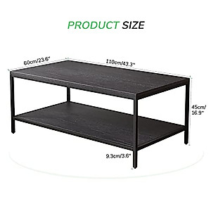Novilla Modern Coffee Table with Storage Shelf Metal Frame for Living Room 43" Wood Tabletop Tea Table Cocktail Table,Easy Assembly, Black