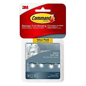 Command Clear Cable Clips - Plastic Adhesive Cord Clips for String Lights, Christmas Decorations, Wall, Office or Home Wires, 20 3M Clear Hooks, 24 Adhesive Strips and Wholesalehome Hook Torpedo Level