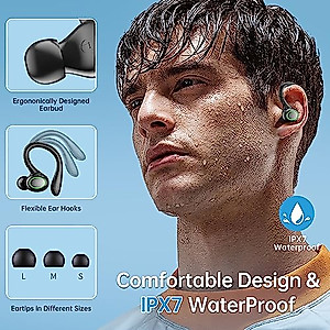 BLAST! Wireless Earbuds, 60H Playback Bluetooth 5.3 Headphones,Noise Cancelling Wireless Headphones with LED Battery Display, 4 Mics Clear Call, IPX7 Waterproof Bluetooth Earbuds for Workout Sports