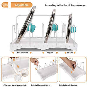 Zvonema ZNM Pan Organizer, Expandable Pot and Pan Organizer for Cabinet, Pots Lid Organizer Rack Holder with 10 Adjustable Compartment for Kitchen Pantry Storage, White