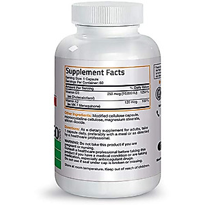 Bronson Vitamin K2 (MK7) with D3 Extra Strength Supplement Bone Health Non-GMO Formula 10,000 IU Vitamin D3 & 120 mcg Vitamin K2 MK-7 Easy to Swallow Vitamin D & K, 60 Capsules