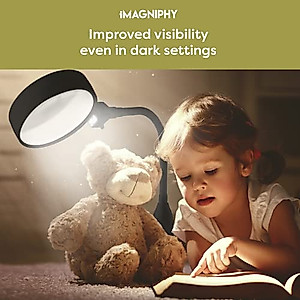 iMagniphy 8X Desk Magnifying Light - White or Black - Magnifying Lamp for Reading, Crafts - Desk Magnifying Glass with Light and Stand, 6 LEDs, Base