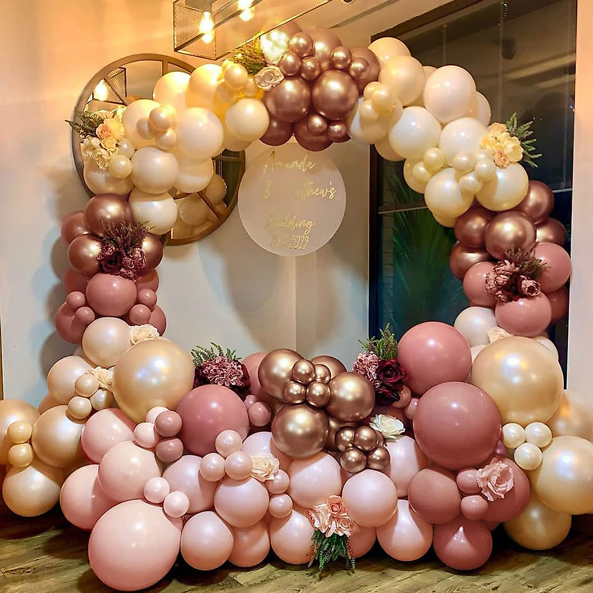 Dusty Rose Pink Balloon Garland Double Stuffed Blush Pink Balloon Pearl Peach Balloons Rose Gold Metallic Balloon Arch Kit For Wedding Bridal Shower Baby Shower Birthday Boho Party Decorations