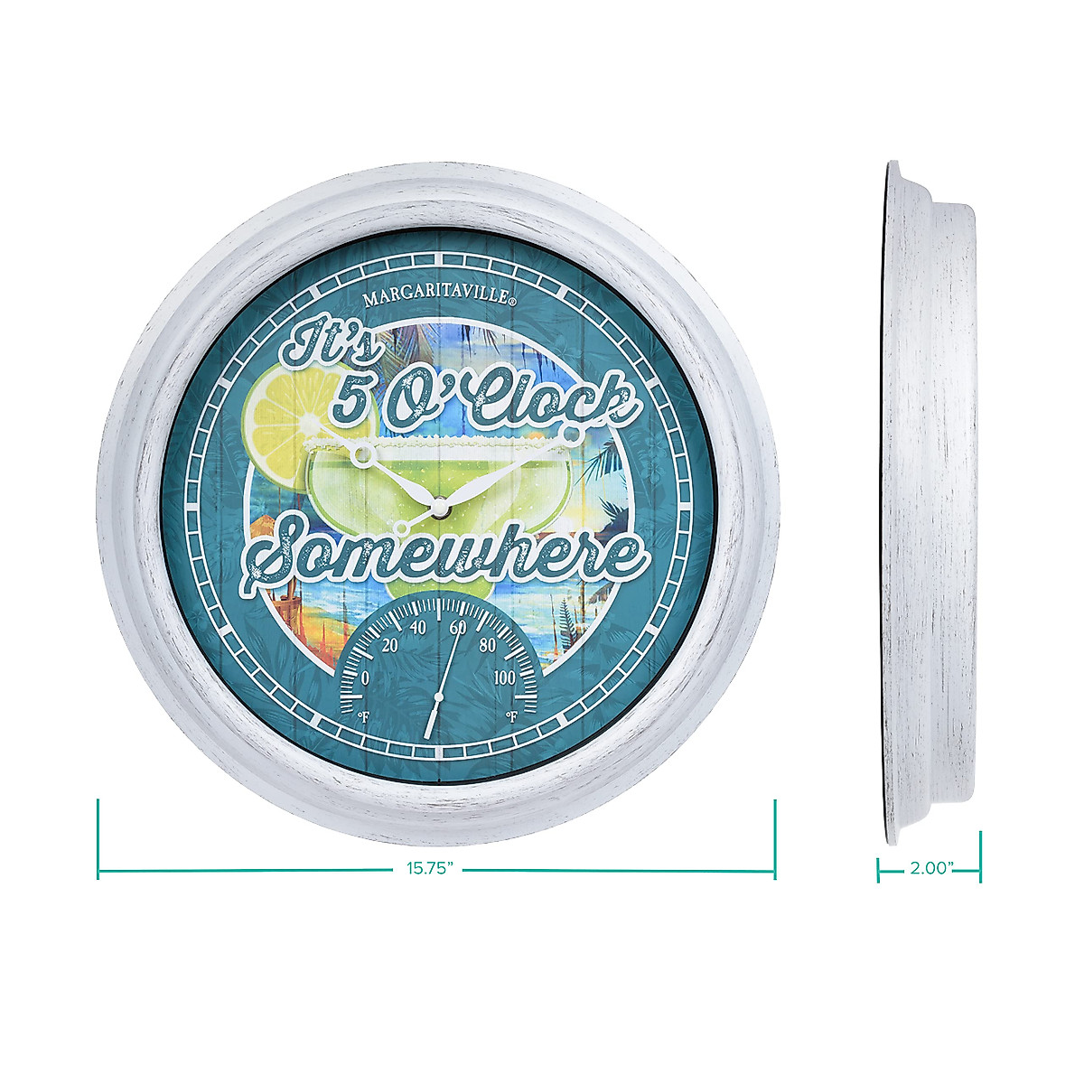 La Crosse 433-3841MV7T 15.75" Indoor/Outdoor Quartz Wall Clock w/Temp - It's 5 O'Clock Somewhere