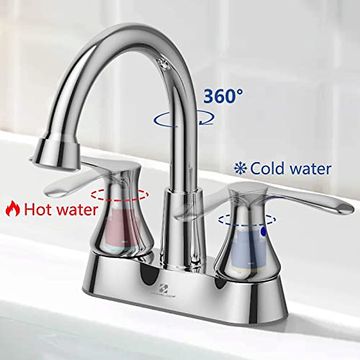 HOMELODY Centerset Bathroom Faucet 4 Inch, 2 Handles Bathroom Sink Faucet,360° Swivel Spout Lavatory Faucet with Pop Up Drain,Chrome