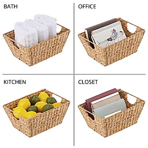 mDesign Natural Woven Hyacinth Closet Storage Organizer Basket Bin for Kitchen Cabinets, Pantry, Bathroom, Laundry Room, Closets, Garage - 4 Pack - Natural