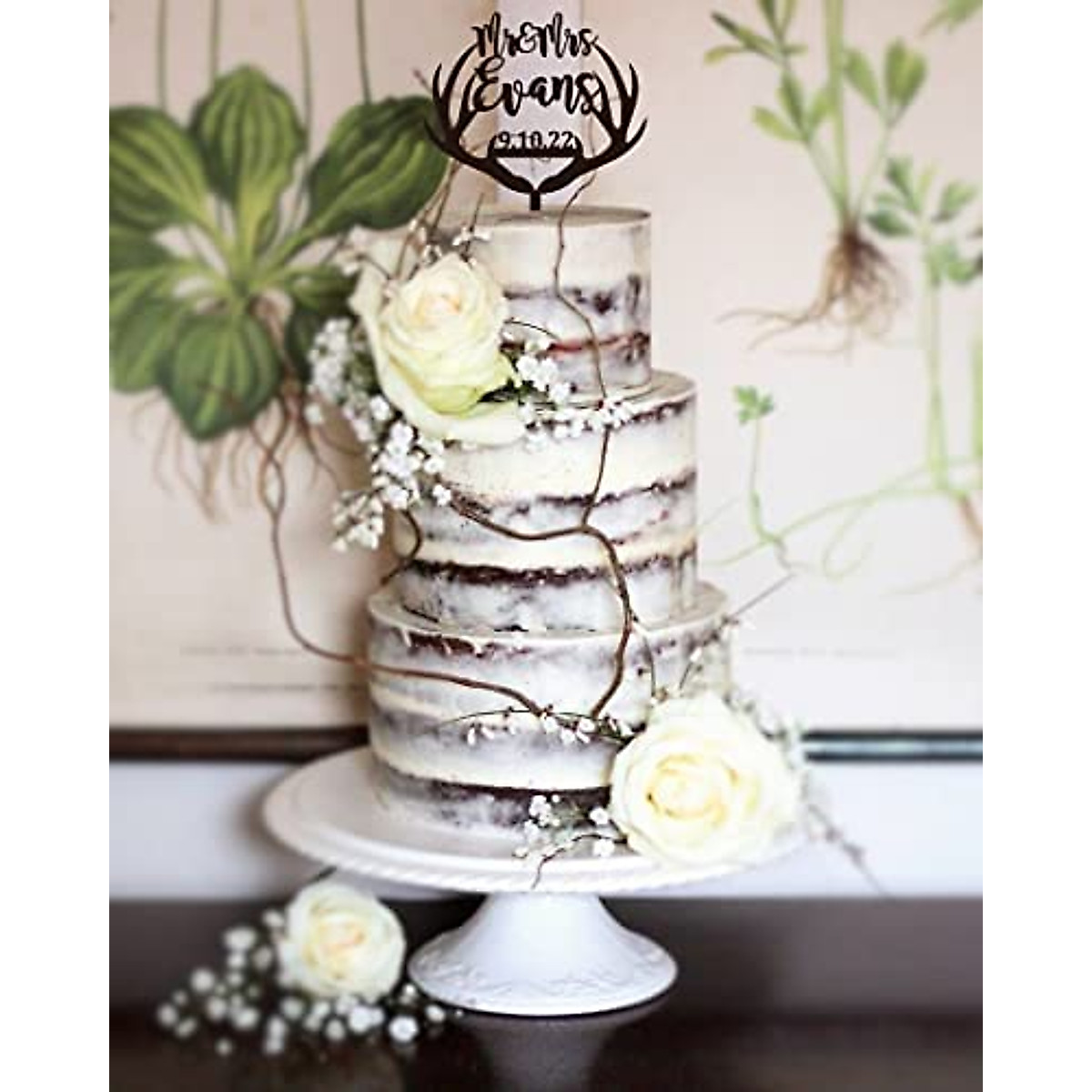 Personalized Antler Wedding Cake Topper, Script Name Wedding Cake Topper, Rustic Wedding Cake Topper, Country Wedding Cake Topper, Boho wedding topper, Personalized Baby topper,