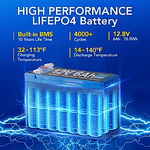 OCELL 12V 6Ah Lithium Iron Phosphate Battery, Rechargeable LiFePo4 Battery with 10 Years Lifetime, Low Self-Discharge for Kid Scooters, Security Alarm, Power Wheel, Fish Finder, Emergency Lighting