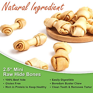 MON2SUN Dog Rawhide Knot Bones Small Rawhide Bones Mini Dog Chews Chicken Flavour 2.5 Inch 100 Count for Puppy and Small Dogs