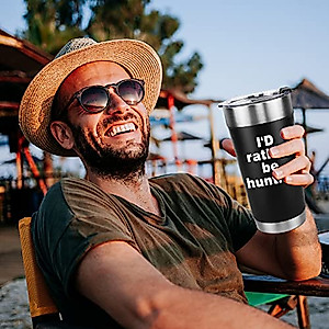 I'd Rather Be Hunting Funny Hunting Travel Mug - Unique Hunting Themed Birthday Gifts for Men, Hunting Lover Gifts for Him, 20 Ounce Engraved Black Stainless Steel Insulated Travel Mug