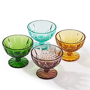 KMwares 4PCs Set 8oz Colored Footed Glass Dessert Bowls/Cups