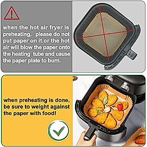 10 Inch Largest Square Air Fryer Disposable Paper Liner, XXL 100Pcs Air Fryer Parchment Paper Liners for 8QT or Bigger Air Fryer, Non-stick, Food Grade Baking Paper for Frying, Roasting and Microwave