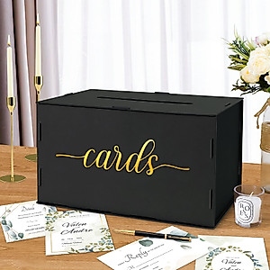 Mulbozy Black Card Box with Gold Foil Design, Wedding Card Box with Slot & Lid, Card & Money Receiving Box for Wedding Reception, Bridal & Baby Shower, Graduation