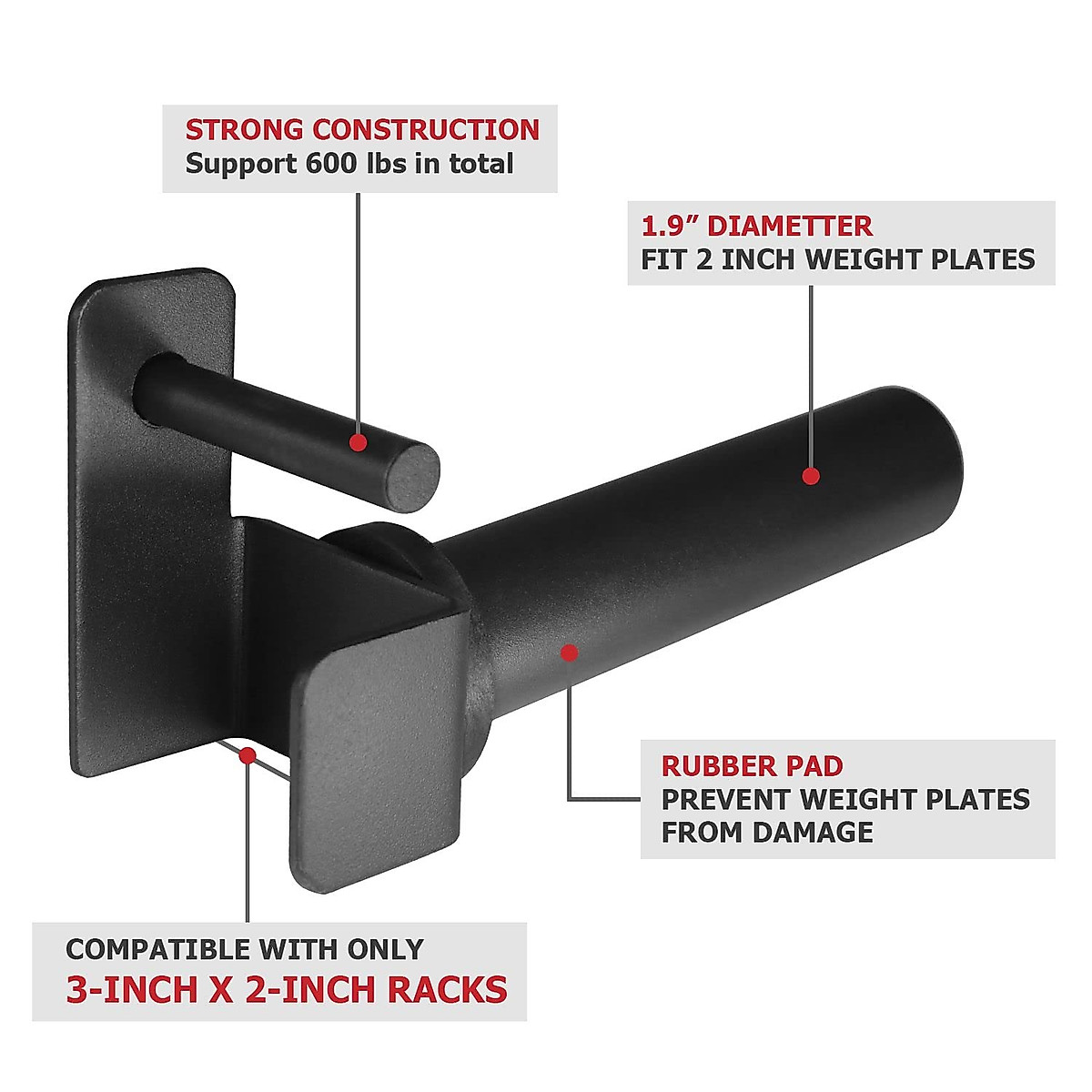 A2ZCARE Weight Plate Holder - Attachment Power Cage Rack for Power Rack - Weight Plates Storage Fit 2-inch Olympic Weight Plates (Weight Plate Holder for Rack 3x2 (inch) - Pair)