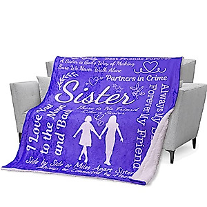 Sister Blanket - Soft, Cozy, Warm Sherpa Fleece Fabric with Kind, Inspirational Words - Thick, Double-Layered Material - Thoughtful Sister Gifts from Sister Christmas, Birthday, Valentine's Day (Blue)