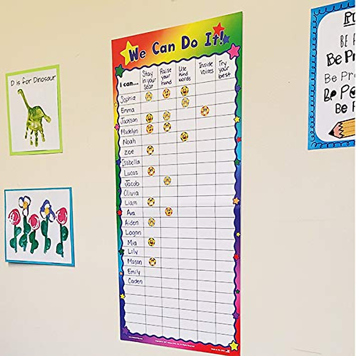 Kenson Kids We Can Do It! Customizable Dry Erase Incentive Chart (14 1/2"x 30") with Cling Reward Smiley Face Stars - Home, School, Preschool Classroom by Makers of The I Can Do It! Reward Chart