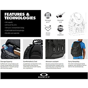 Oakley Men's 34L Kitchen Sink Black Backpack Casual Daypack for Hiking Backpacking Camping Traveling + BUNDLE with Designer iWear Collapsible Water Bottle with Carabiner