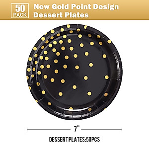 CENLBJ Black and Gold Party Supplies, Black Paper Dessert Plates for Birthday Graduation (50-Count)