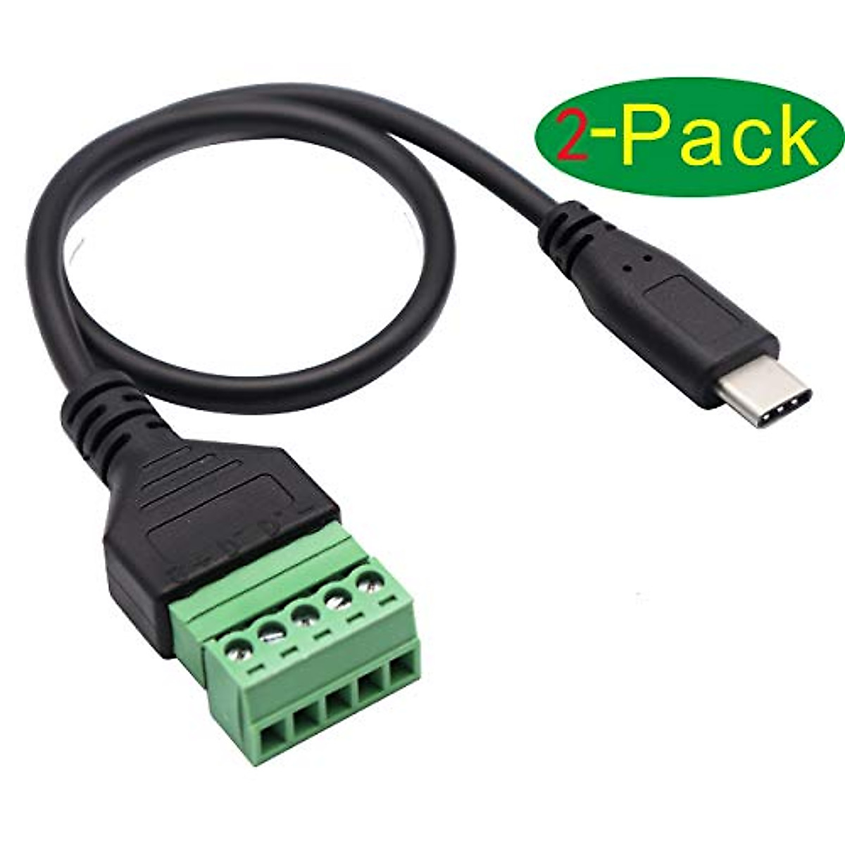 zdyCGTime Type C USB Screw Terminal Block Connector Cable 2.0 Type C USB Male Plug to 5 Pin Way Female Bolt Screw with Shield terminals Pluggable Type Adapter Connector Converter Cable（30CM2Pack Male