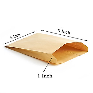FOCCIUP Kraft Paper Sandwich Bags 50 Pack 6"x 1"x 8" Snack Bag Natural Open-Ended Bags