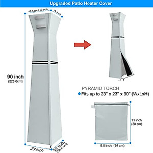 Top Hill Pyramid Patio Heater Cover ，Outdoor Heater Cover Waterproof Zipper Designed with Storage Bag，Stand-Up Outdoor Propane Patio Heater Cover 21" L x 21" W x 90" H (Grey）