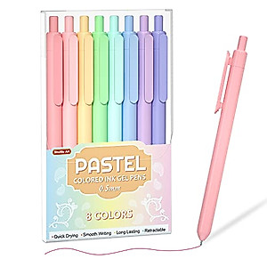 Shuttle Art Colored Retractable Gel Pens, 8 Pastel Ink Colors, Cute Pens 0.5mm Fine Point Quick Drying for Writing Drawing Journaling Note Taking School Office Home