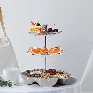 Acliys 3 Tier Serving Stand with Porcelain Serving Platter, Divided Serving Dishes, Cupcake Stand, Dessert Table Display Set for Fruit Nut Pastry Chips and Dip, Veggies, Candy and Snacks