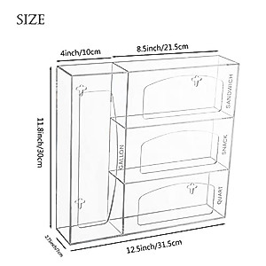 Aphbrada Acrylic Ziplock Bag Storage Organizer for Kitchen Drawer, Food Storage Bag Organizer Holders Compatible with Ziploc, Glad, Hefty, Gallon, Quart, Sandwich & Snack Variety Size Bag (Clear)