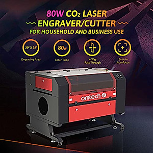 OMTech 80W CO2 Laser Engraver Machine, 20x28 Inch Laser Etching Machine with Water Chiller & Autofocus, Laser Engraving Machine with Motorized Workbed Air Assist & Ruida Controls for Home Office DIY