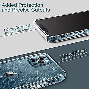 JETech Glitter Case for iPhone 12/12 Pro, 6.1-Inch, Bling Sparkle Shockproof Phone Bumper Cover, Cute Sparkly for Women and Girls (Clear)