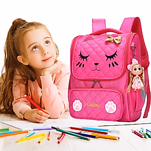 AO ALI VICTORY Girls Backpacks, Waterproof Cute Backpack for Kids Toddler Girl Preschool Bookbags Elementary School Bags (Small, A-Rose Red)