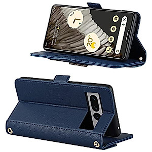 Jaorty Crossbody Wallet for Google Pixel 7 Pro Case with Adjustable Lanyard Strap Credit Card Holder 6.7",PU Leather Handbag Purse Kickstand Make Up Mirror Cover Case for Men Women Girl,Blue