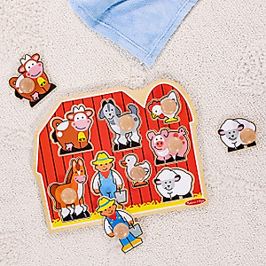 Melissa & Doug Farm Animals Jumbo Knob Wooden Puzzle - Wooden Peg Chunky Baby Puzzle, Preschoool Learning, Knob Puzzle Board For Toddlers Ages 1+