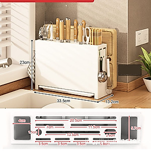 JOROBURO Kitchen Knife Drying Holder, Integrated Chopsticks Cutting Board Storage Rack Organizer, Knife Storage Rack Multi Use Kitchen Utensil Organizer for Kitchen White