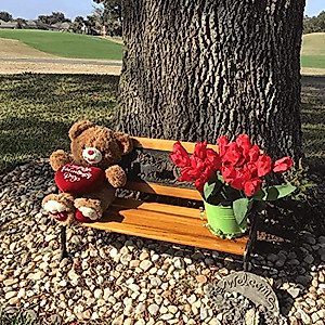 Outdoor Kid Bench Seating, 32.6" Kids Mini Sized Hardwood Bench w/Metal Frame & Cast Iron Armrest, Antique Safari Animal Garden Bench for Children Patio Lawn Balcony Backyard Porch and Indoor