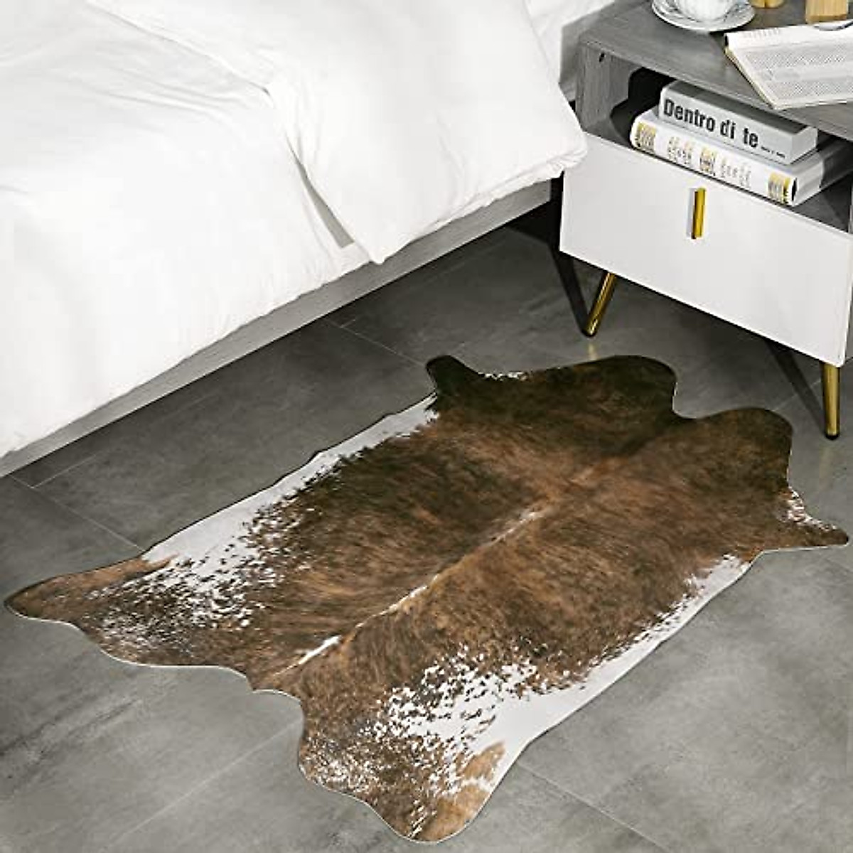 Keeko Faux Cowhide Rug Cute Cow Print Rug, Faux Fur Cow Hide Animal Rugs for Bedroom Living Room Western Home Decor Carpets 2.3x3.6 Feet Saddle Brown