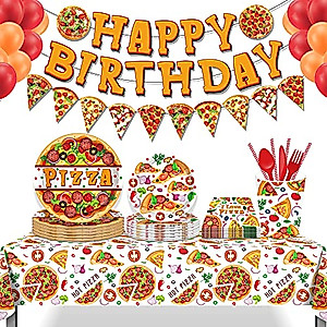 CC HOME 1 Pack Pizza Party Plastic Tablecloth 54 x 87 Inch Long Rectangular Table Cover for Buffet,Birthday Party Holiday Dinner,Picnic or Tablecloth for Kitchen Event Use
