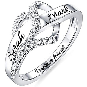Getname Necklace Personalized Customized Heart Name Promise Ring 925 Sterling Silver Engraved Names Wedding Band Engagement Ring Personalized Gifts Ring for Women, Girlfriend, Mother.