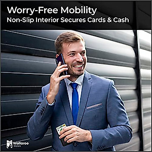 Wallaroo Wallets Slim Leather Card Holder Wallet - Black, Minimalist, Thin, Front Pocket, Genuine Leather Credit Card Holder for Easy Work and Travel