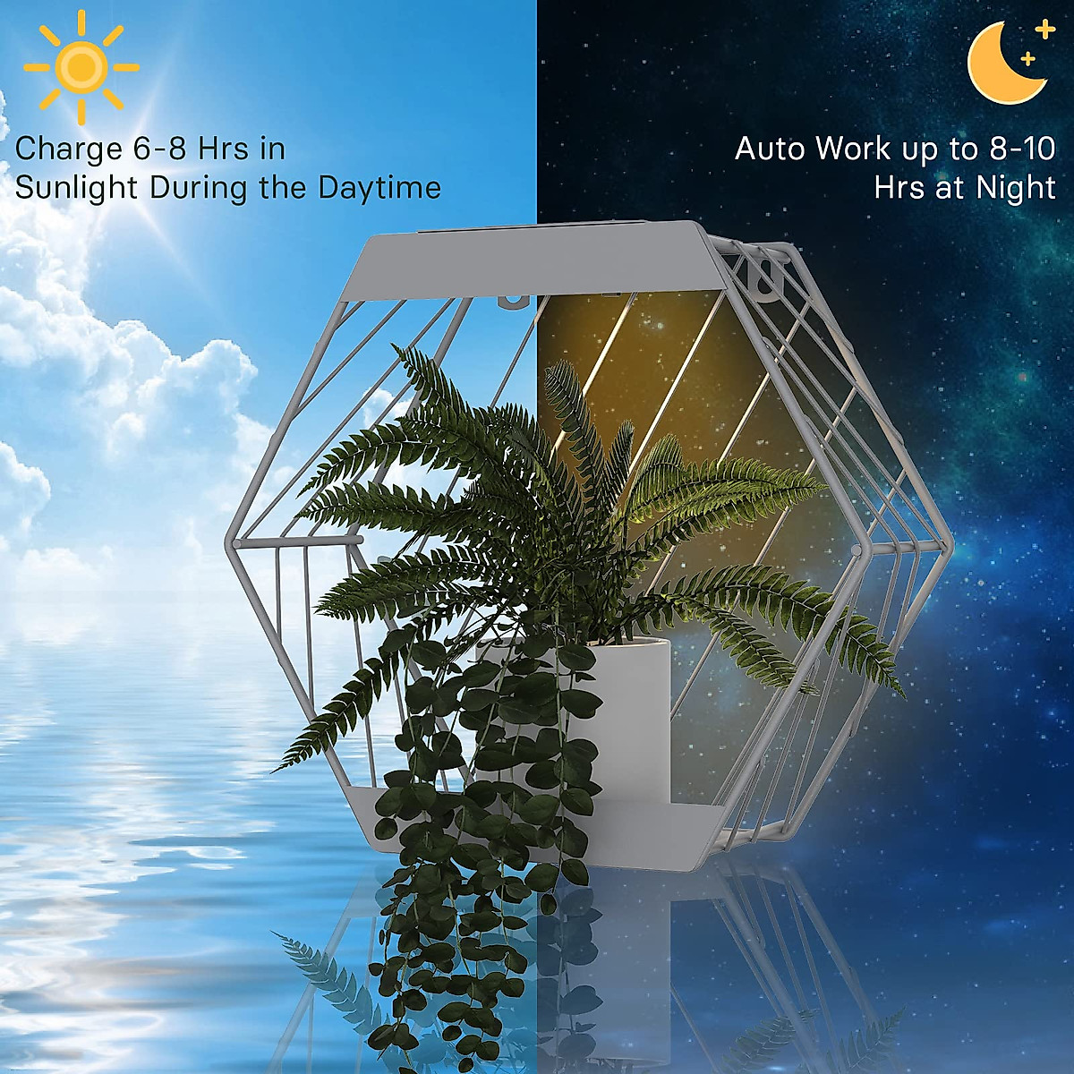 Grand patio Outdoor Leiden LED Solar Hexagon Wall Sconce Planter, with Dusk to Dawn Sensor Decor Wall Lighting for Garage Doorway Patio Yard, Cement Grey (L-Linear)