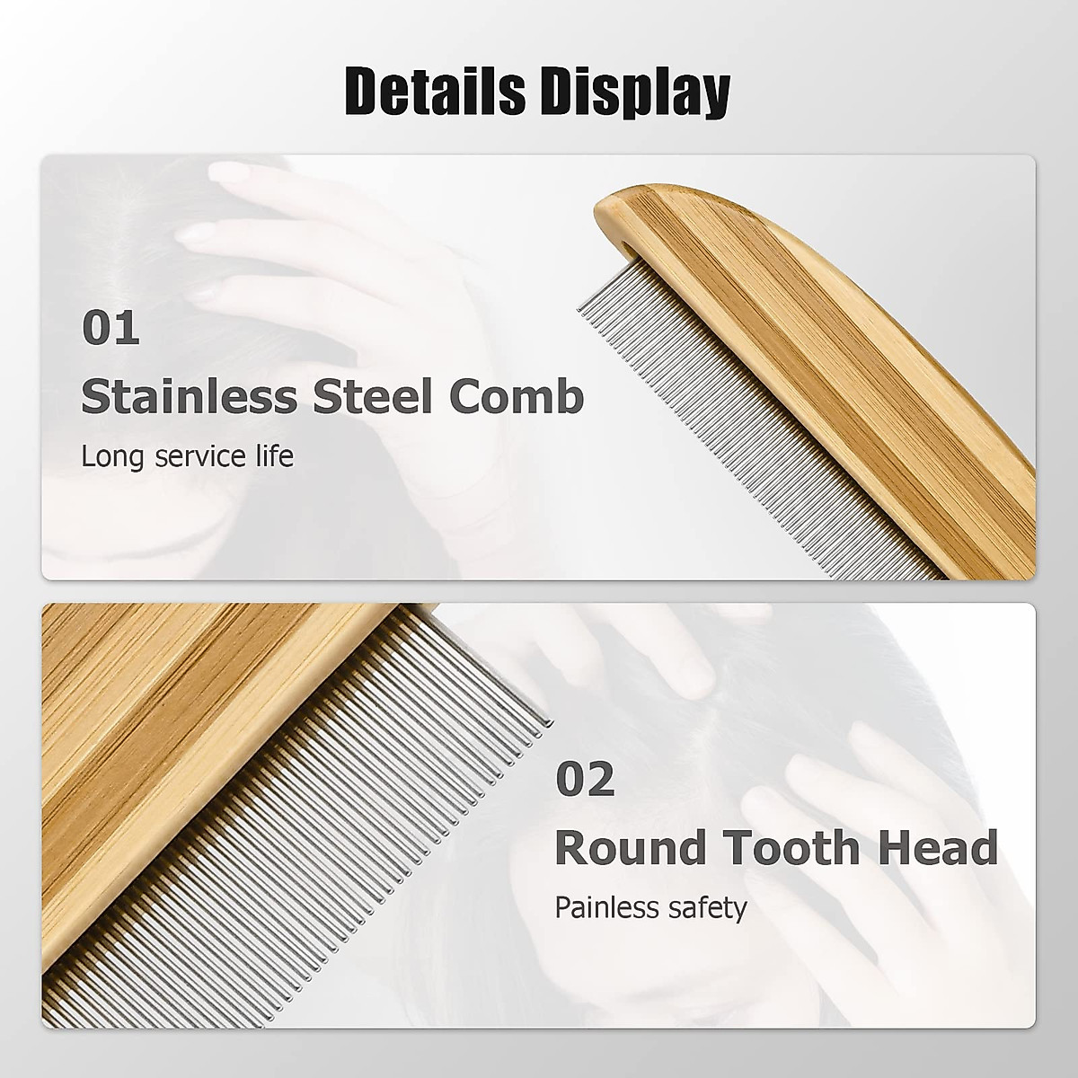 Dandruff Comb, Stainless Steel Fine Tooth Comb Wooden Handle Dandruff Remover Flea Lice Comb Multifunction Hair Grooming Brush for Kids Adults Pets Dog